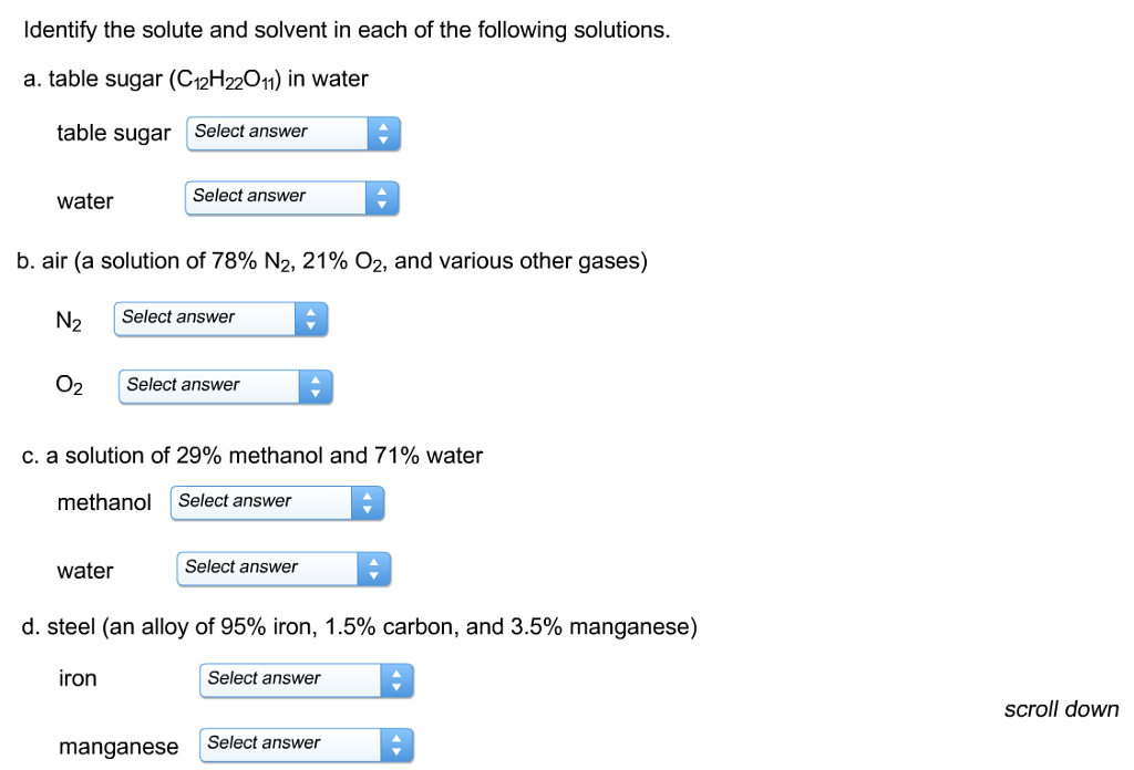 Solved Identify the solute and solvent in each of the | Chegg.com