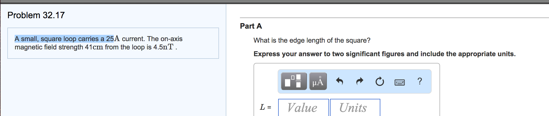 Solved Problem 32.17 A small, square loop carries a 25A | Chegg.com
