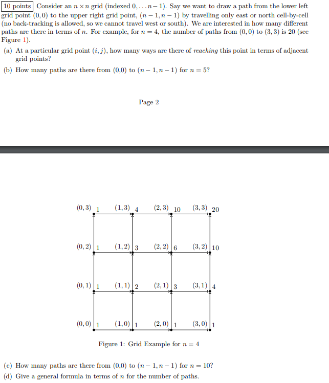 Solved 0 points Consider an n × n grid (indexed n-1). Say we | Chegg.com