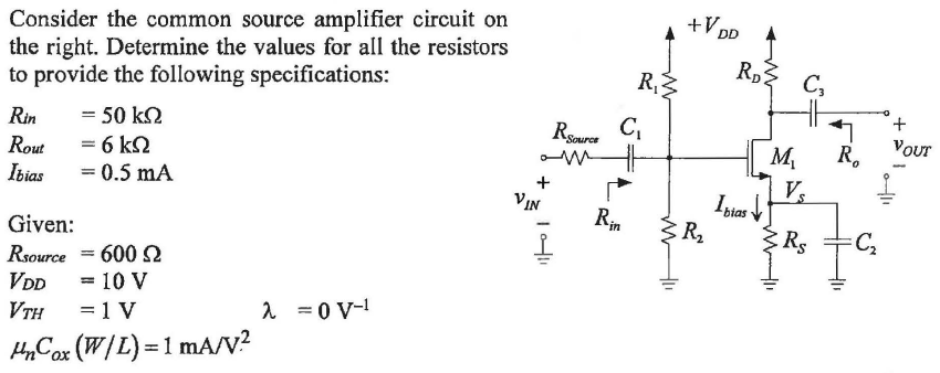 Solved Consider the common source amplifier circuit on the | Chegg.com