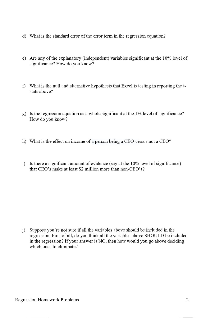 Solved d) What is the standard error of the error term in | Chegg.com