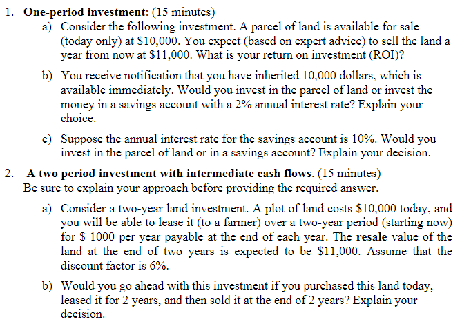 Solved 1. One-period investment: (15 minutes) a) Consider | Chegg.com