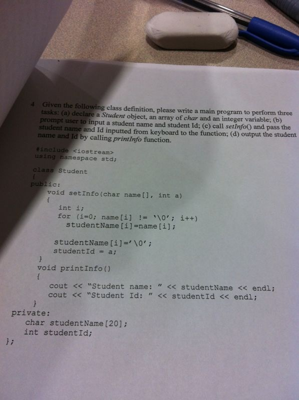 Solved Given the following class definition, please write a | Chegg.com