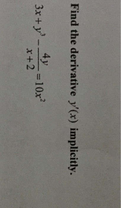 Solved Find the derivative y prime (x) implicitly. 3x + y^3 | Chegg.com
