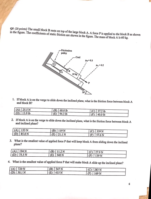 Solved The small block B rests on top of the large block A. | Chegg.com