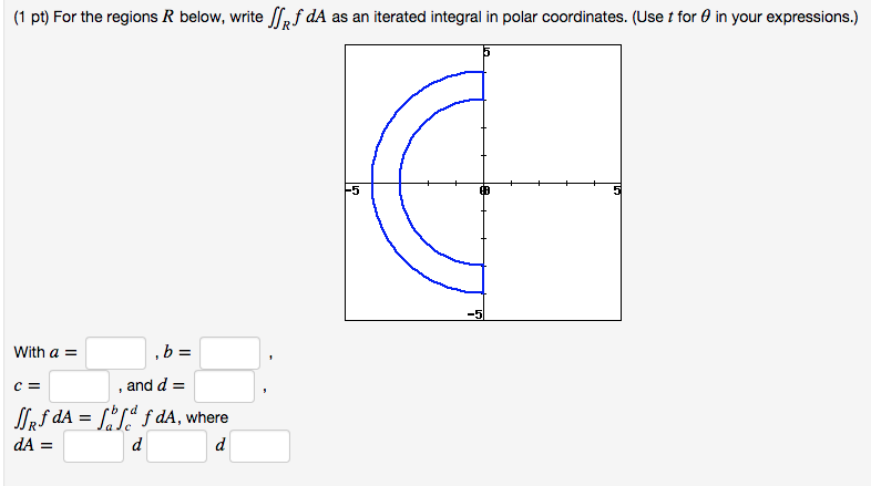 Solved For the regions R below, write double integral f dA | Chegg.com
