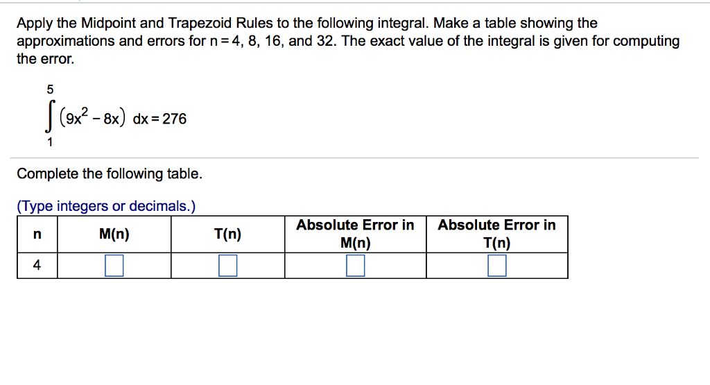 Solved Apply the Midpoint and Trapezoid Rules to the | Chegg.com