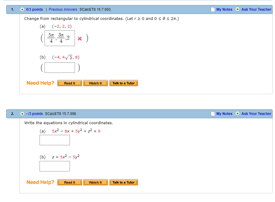 Solved 1. + 0/3 points |Previous Answers SCalcET8 15.7.003 | Chegg.com