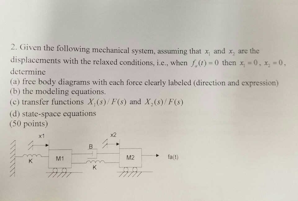 Solved 2. Given the following mechanical system, assuming | Chegg.com