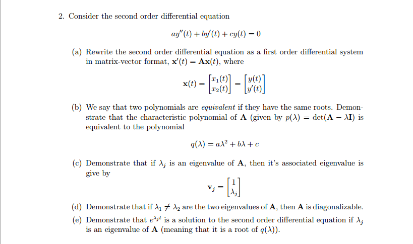 Solved 2. Consider the second order differential equation | Chegg.com