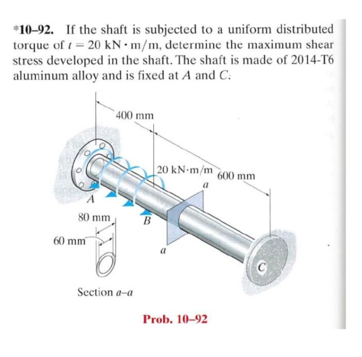 Solved *10-92. If the shaft is subjected to a uniform | Chegg.com