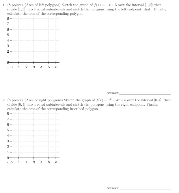 Solved Sketch the graph of f(x) = -x + 5 over the interval | Chegg.com