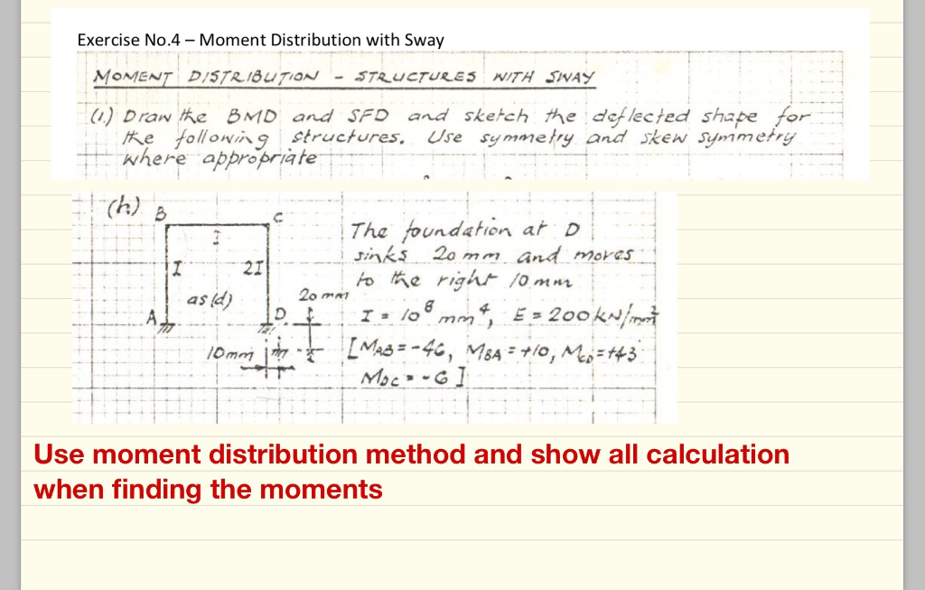 Solved Exercise No.4 Moment Distribution with Sway MOMENT | Chegg.com