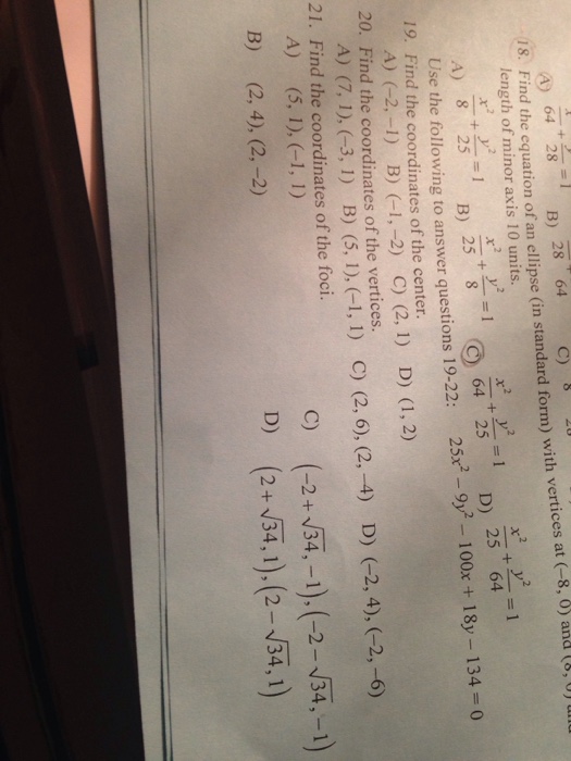 Solved Use the following to answer questions 19-22: 25x2 - | Chegg.com