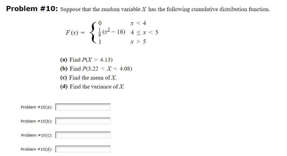 Solved Problem #10: suppose that the random variable X has | Chegg.com