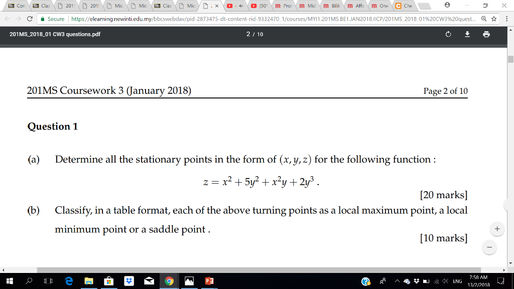 Solved Question 1 (a) Determine all the stationary points in | Chegg.com