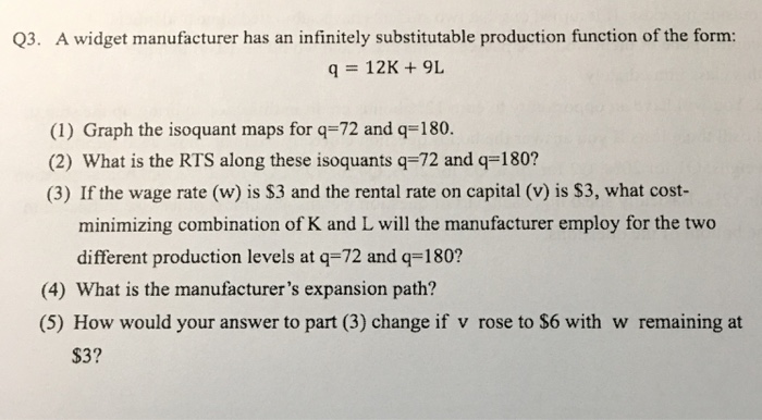 Solved A widget manufacturer has an infinitely substitutable | Chegg.com