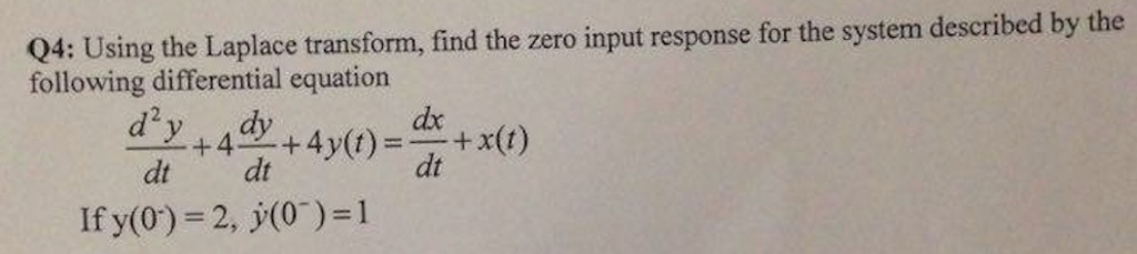Solved Using the Laplace transform, find the zero input | Chegg.com