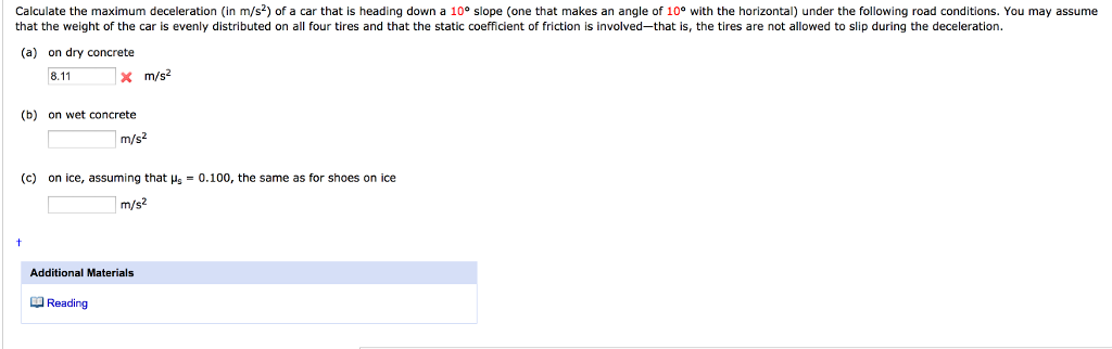 Solved Calculate The Maximum Deceleration In M S 2 Of A