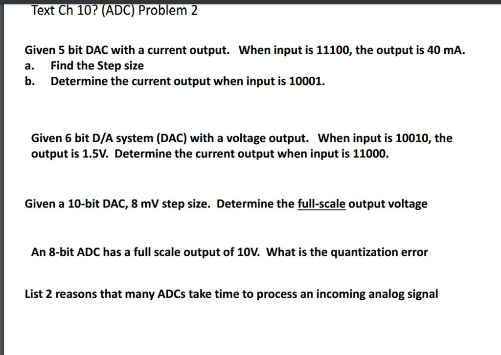 Solved Text Ch 10? (ADC) Problem 2 when input is 11100, the | Chegg.com