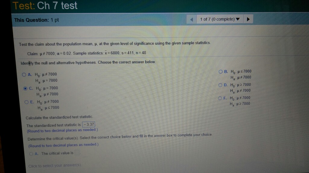 Solved Test: Ch 7 test This Question: 1 pt 1 of 7 (0 | Chegg.com