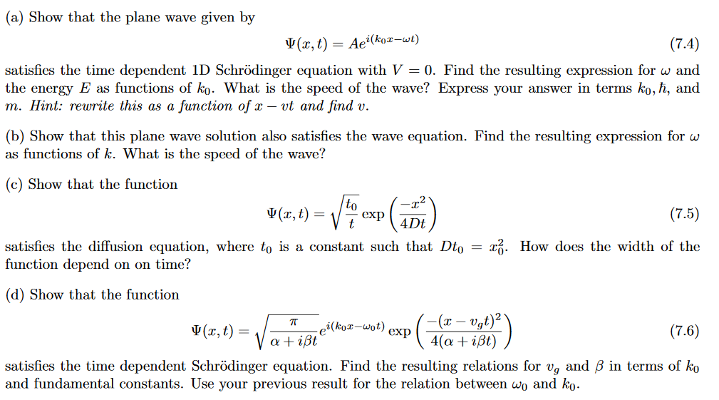 Solved 7 Free Particles, Wave Packets, and Quantum Diffusion | Chegg.com
