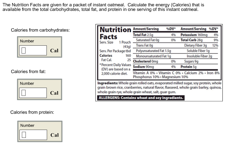 The Nutrition Facts are given for a packet of instant | Chegg.com