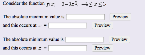 Solved Consider the function f(x) = 2-3x^2, -4 LE x LE 1. | Chegg.com