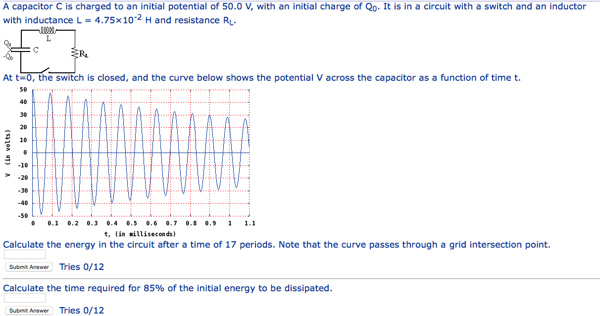 Solved A Capacitor C Is Charged To An Initial Potential Of Chegg