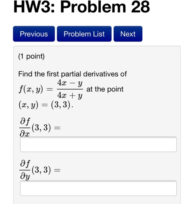 Solved Find the first partial derivatives of f(x, y) = 4x - | Chegg.com