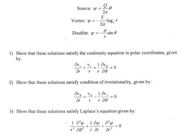 Solved Source: psi = Q/2 pi theta Vortex: psi = - gamma/2 | Chegg.com
