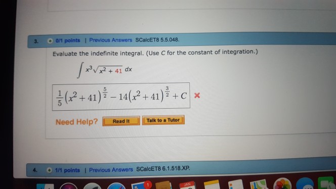 Solved 3. 0/1 points1 Previous Answers SCalcET8 5.5.048. | Chegg.com