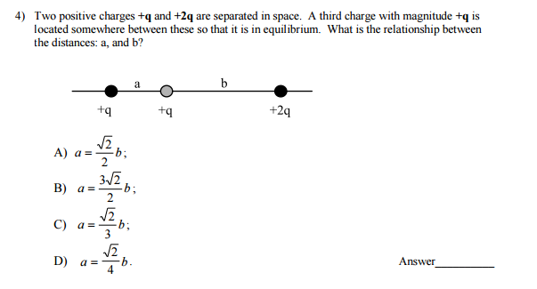 Solved Two positive charges +q and +2q arc separated in | Chegg.com