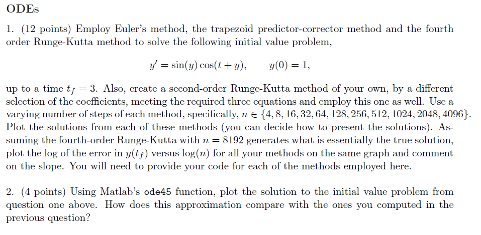 Solved Employ Euler's method, the trapezoid | Chegg.com