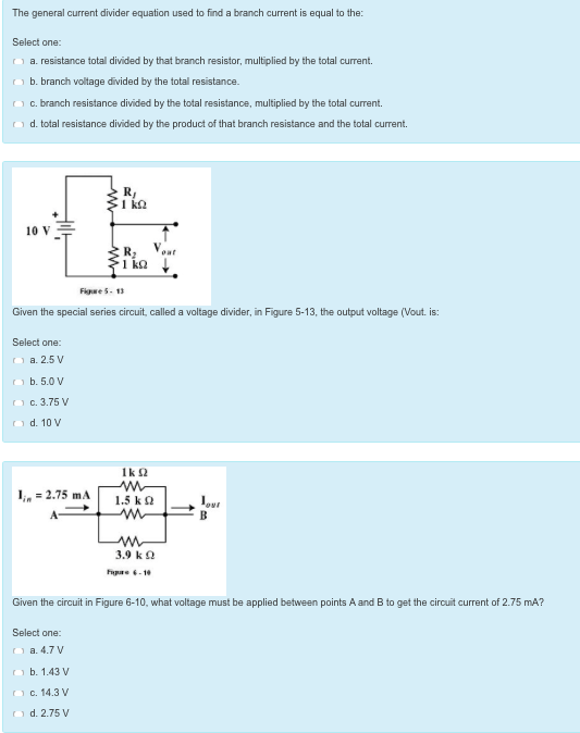 Solved The general current divider equation used to find a | Chegg.com