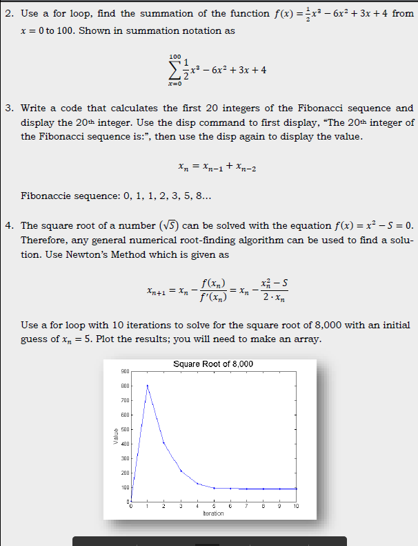 Solved 2. Use a for loop, find the summation of the function | Chegg.com