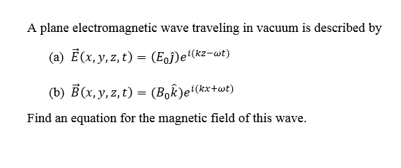 Solved A plane electromagnetic wave traveling in vacuum is | Chegg.com