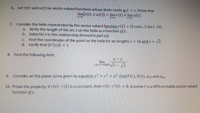 Solved 6 Let R T And U T Be Vector Valued Functions Whose