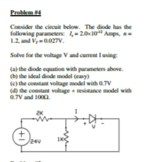 Solved Problem #4 Consider the circuit below. The diode has | Chegg.com