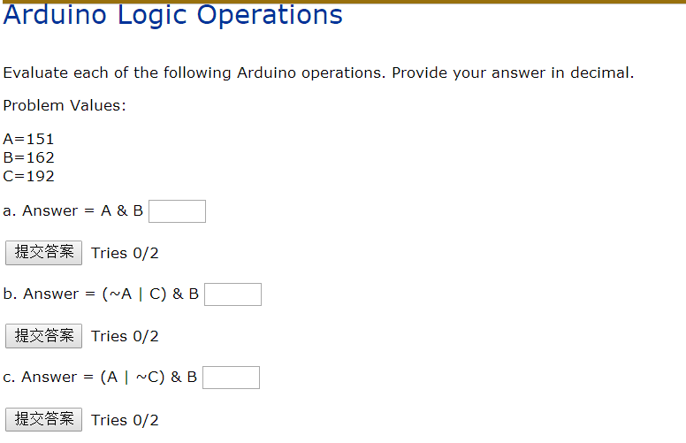 Solved Arduino Logic Operations Evaluate Each Of The
