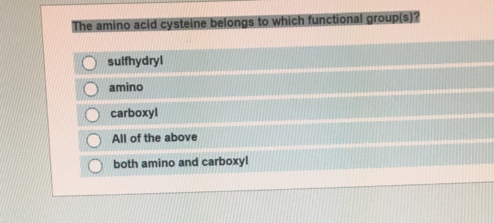 Solved The amino acid cysteine belongs to which functional | Chegg.com