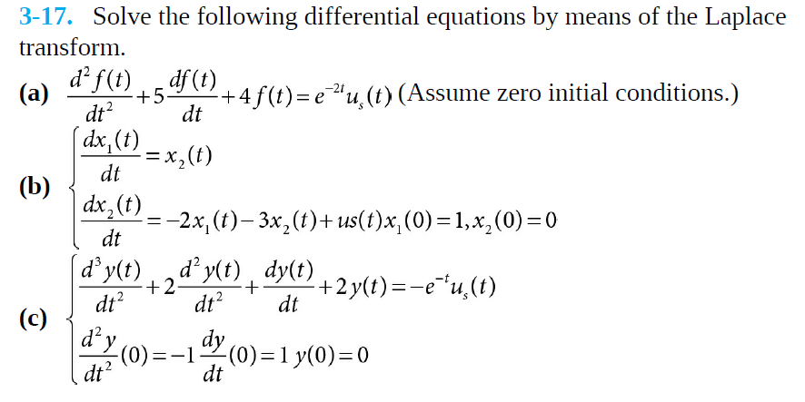 Solved 3-17. Solve the following differential equations by | Chegg.com