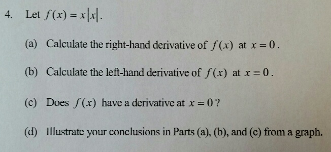 Solved Let f(x) = x|x|. Calculate the right-hand derivative | Chegg.com