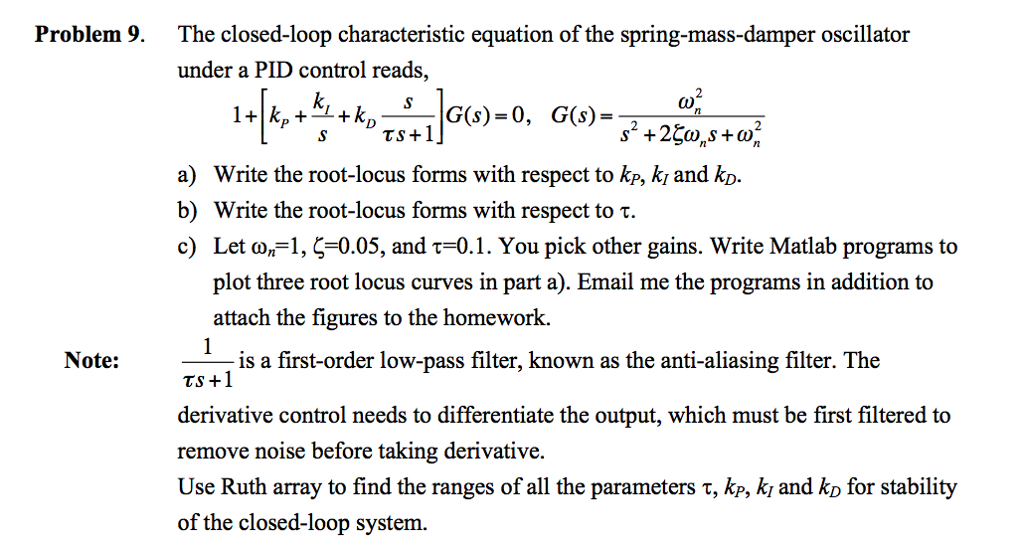 Solved The closed-loop characteristic equation of the | Chegg.com