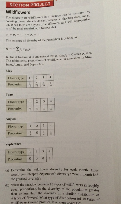 Solved The diversity of wildflowers in a meadow can be | Chegg.com