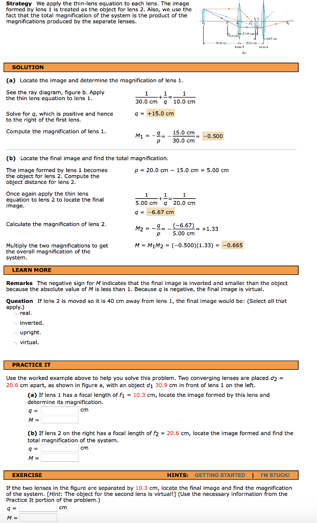 Solved Strategy We apply the thin-lens equation to each | Chegg.com
