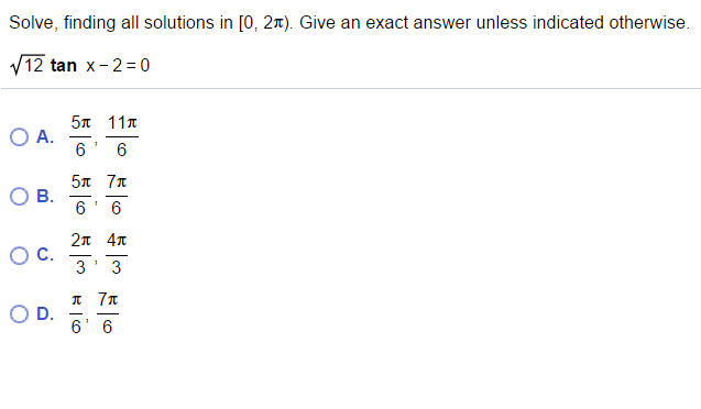 Solved Solve, finding all solutions in [0, 2 pi). Give an | Chegg.com