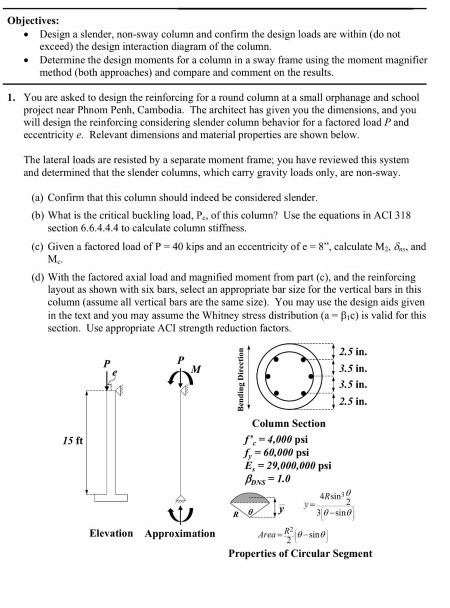 Solved Objectives: .Design a slender, non-sway column and | Chegg.com