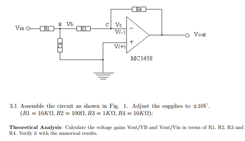 Solved B Vb in o Vout MC1458 3.1 Assemble the circuit as | Chegg.com