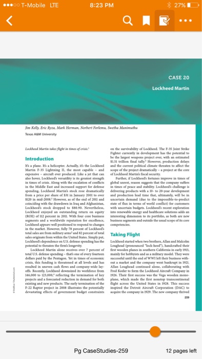 Lockheed Martin Case #20 – page 259 | Chegg.com